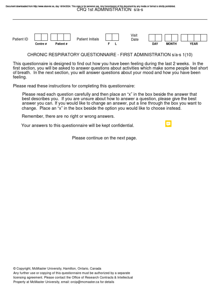 Chronic Respiratory Questionnaire | PDF | Copyright