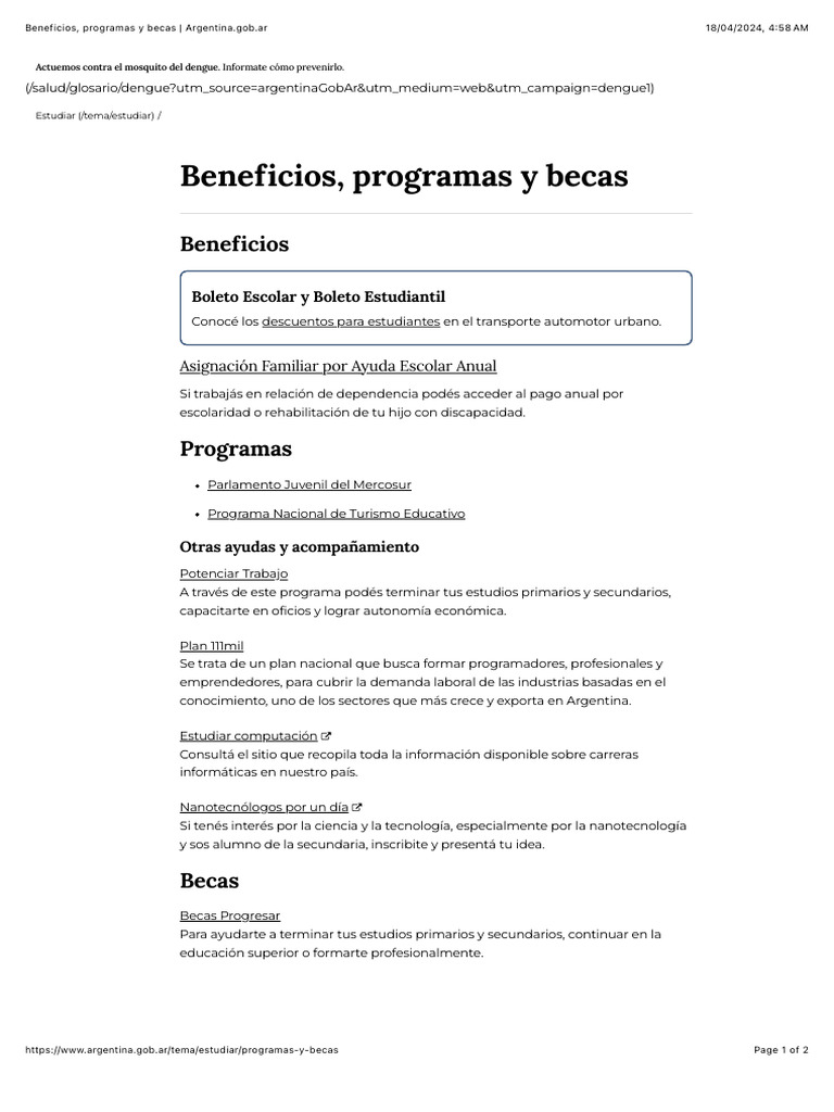 Beneficios, Programas y Becas - Argentina - Gob.ar | PDF