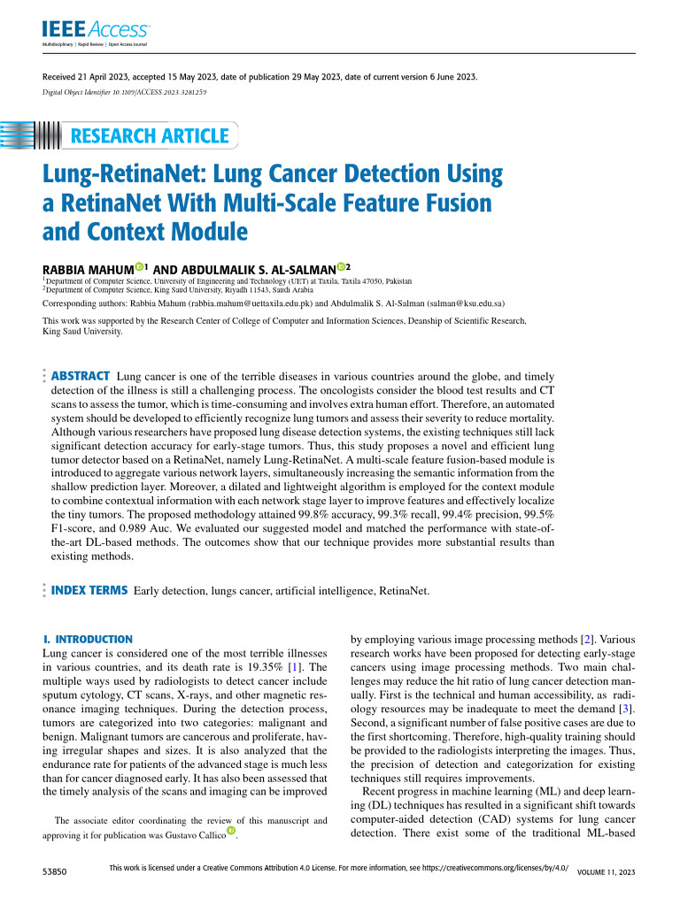 Lung-RetinaNet Lung Cancer Detection Using A RetinaNet With Multi-Scale Feature Fusion and ...