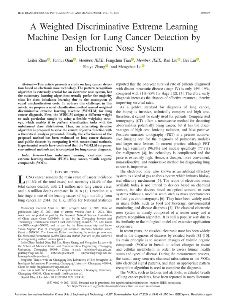 A Weighted Discriminative Extreme Learning Machine Design For Lung Cancer Detection By An