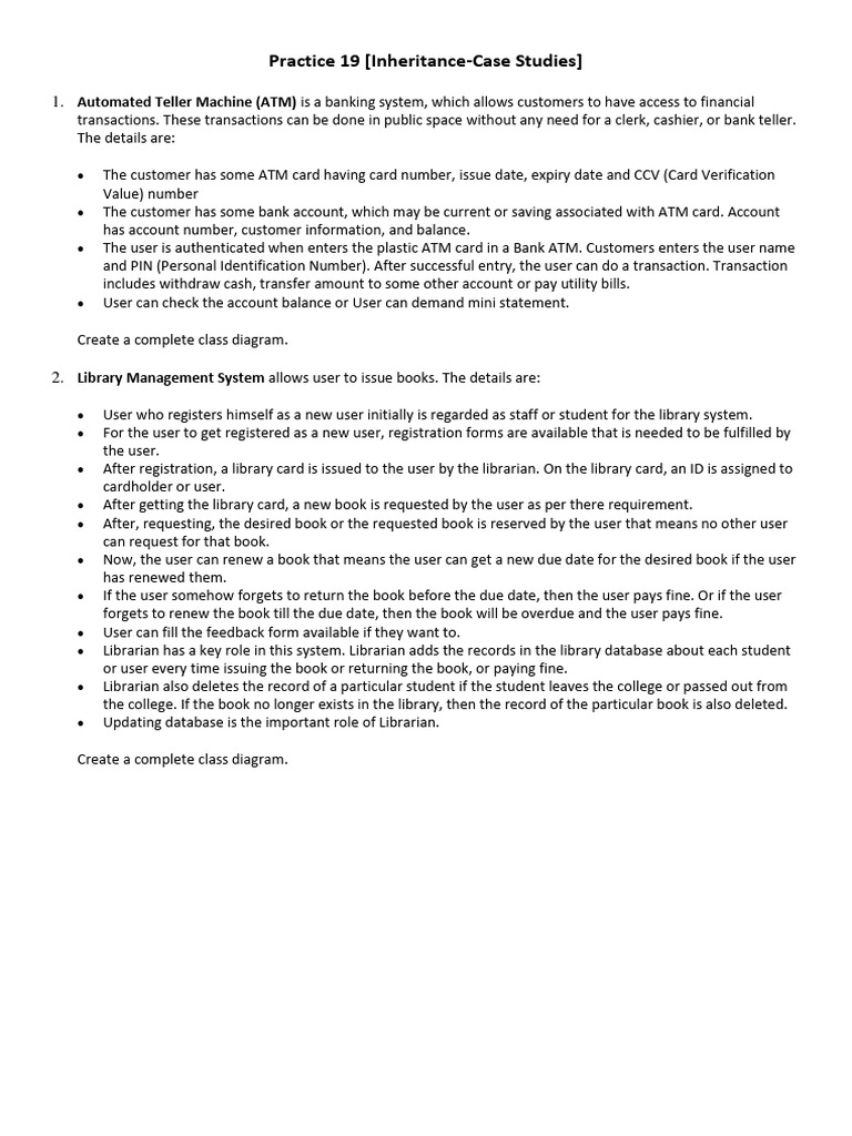 Practice 19 Class Design Case Studies | PDF | Automated Teller Machine | Personal Identification ...