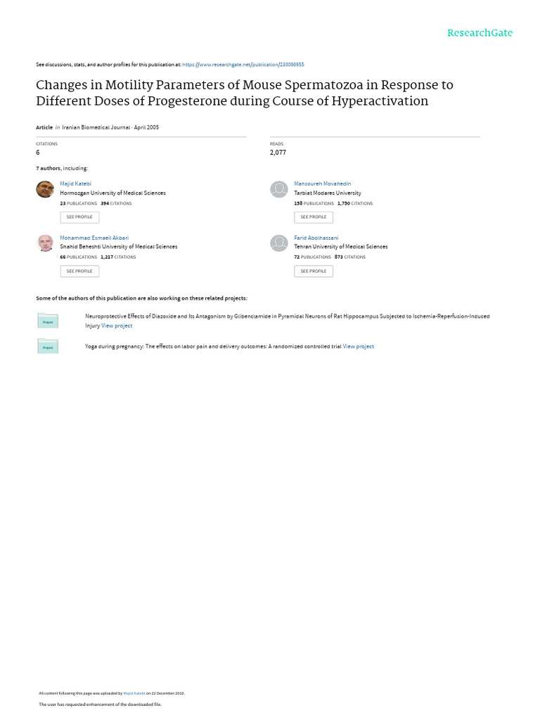 Mouse Spermatozoa Motility Changes | PDF | Reproductive System ...
