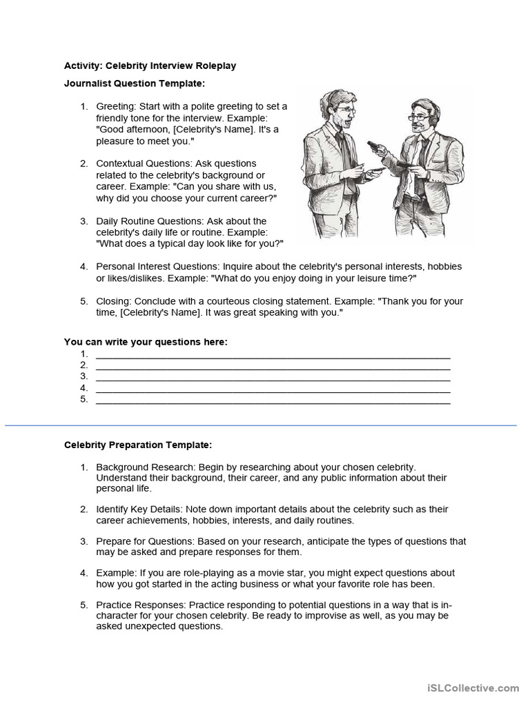 Celebrity Interview Roleplay Activity | PDF | Role Playing