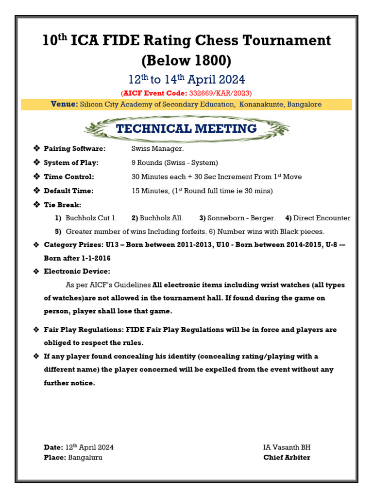 10th ICA FIDE Chess Tournament 2024 | PDF | Chess | Traditional Board Games