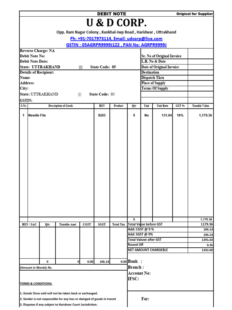 Debit Note-Performa | PDF | Economies | Public Finance