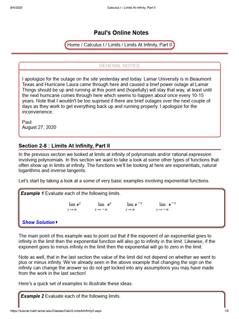 Week 002 Calculus I - Limits at Infinity, Part II | Download Free PDF ... Week 002 Calculus I - Limits at Infinity, Part II | Download Free PDF ...