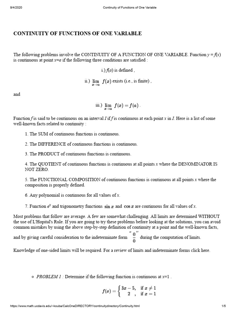 Week 003 Continuity of Functions of One Variable | Download Free PDF | Continuous Function ...