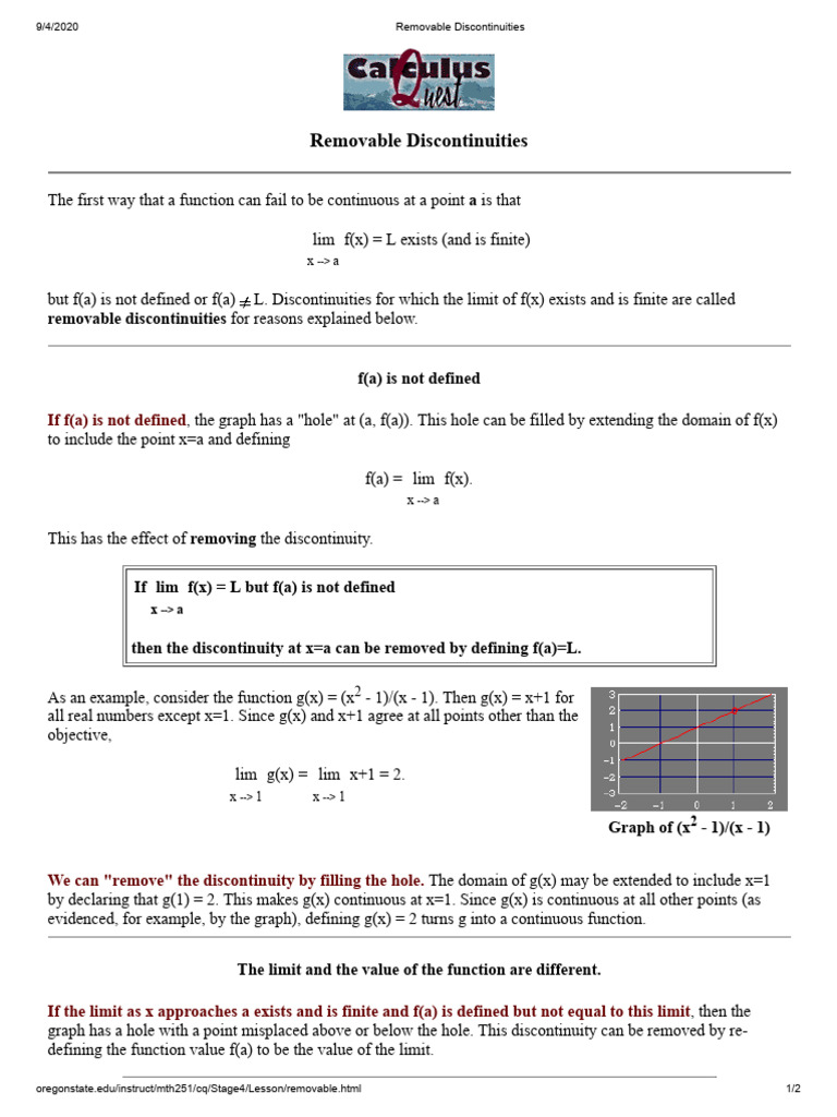 Week 004 Removable Discontinuities | PDF | Function (Mathematics) | Continuous Function