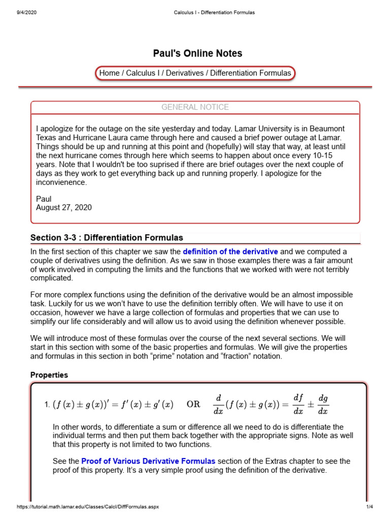Week 006 Calculus I Differentiation Formulas Pdf Derivative Function Mathematics