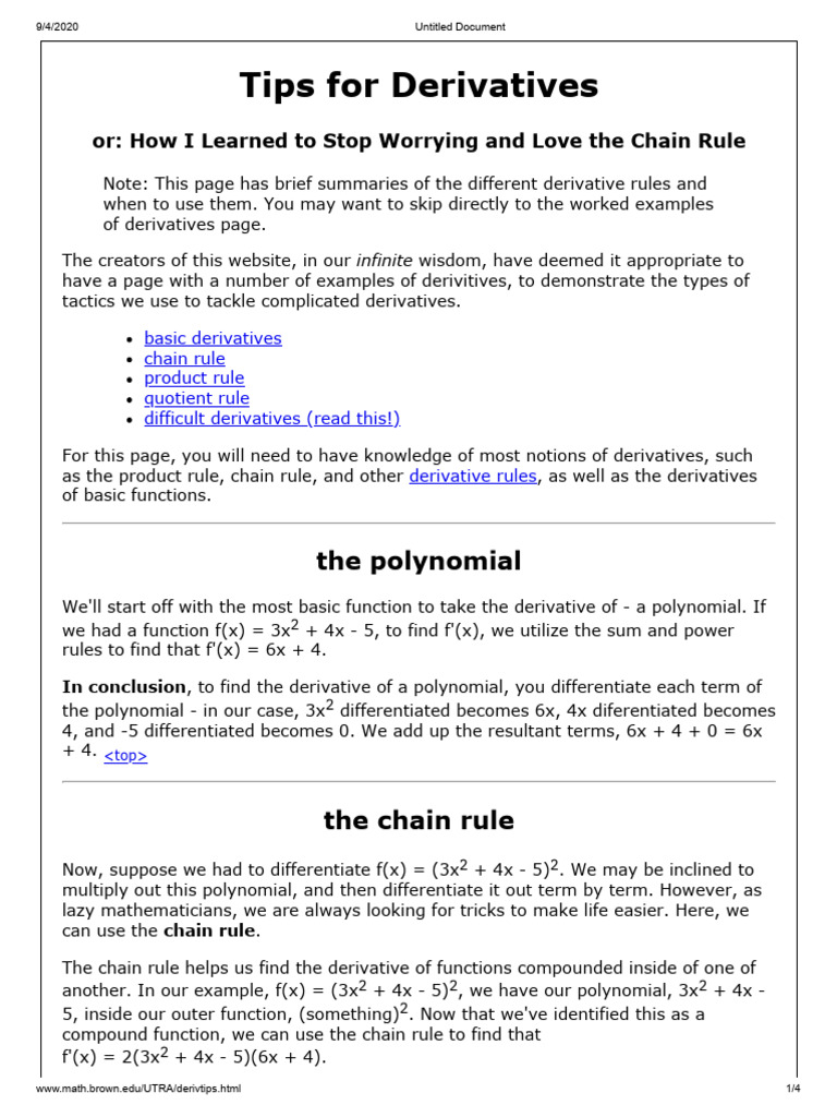 Week 007 Tips For Deratives | PDF | Derivative | Function (Mathematics)