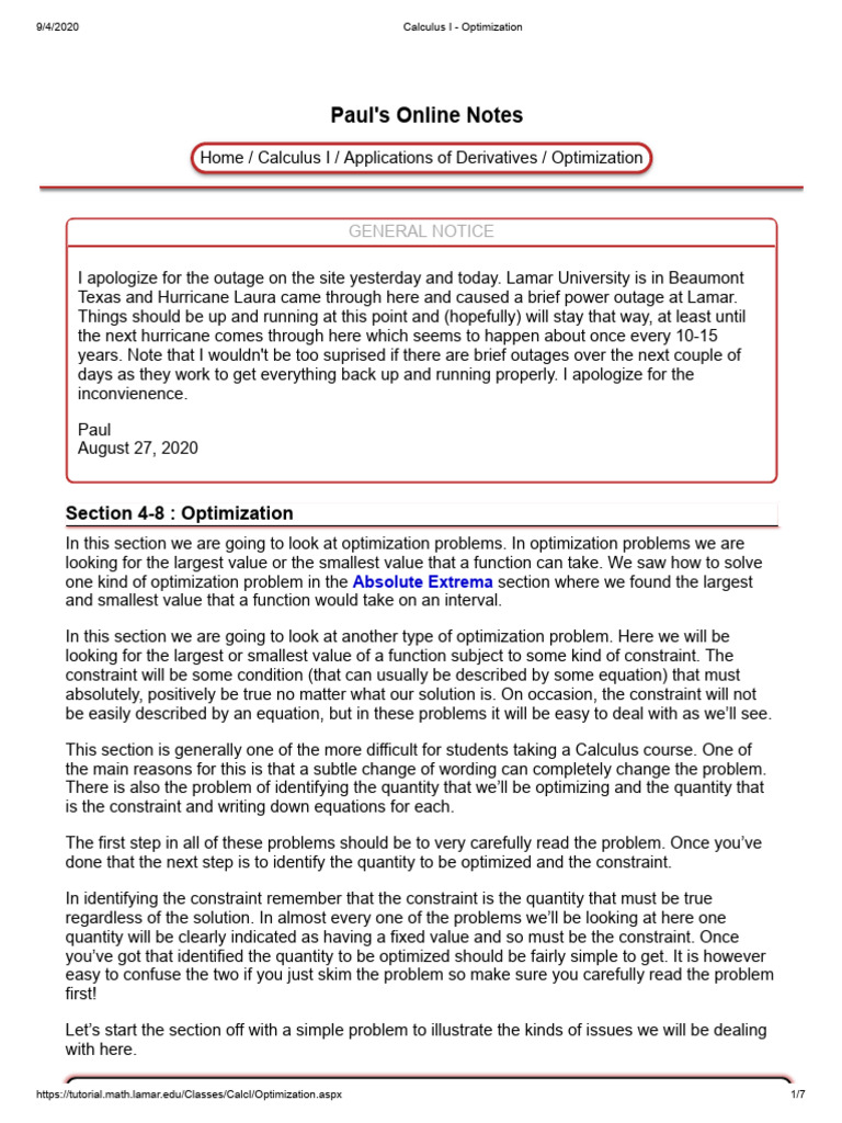 Week 009 Calculus I - Optimization | Download Free PDF | Mathematical ...