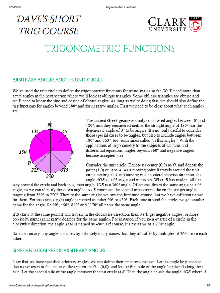 Week 009 Trigonometric Functions Pdf Trigonometric Functions Trigonometry
