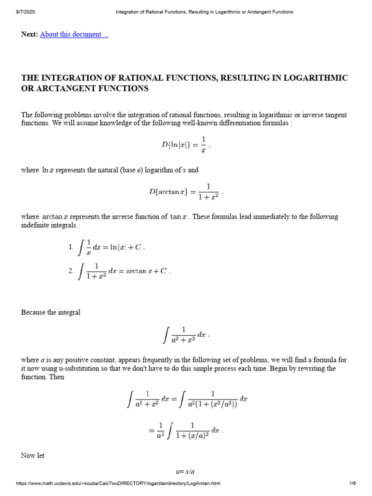 Week 013 Integration of Rational Functions | PDF | Integral | Function (Mathematics)