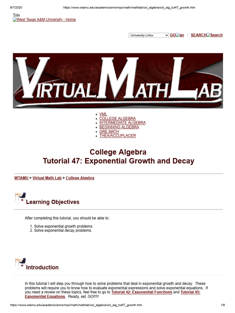Exponential Growth and Decay Tutorial | PDF | Language Arts & Discipline
