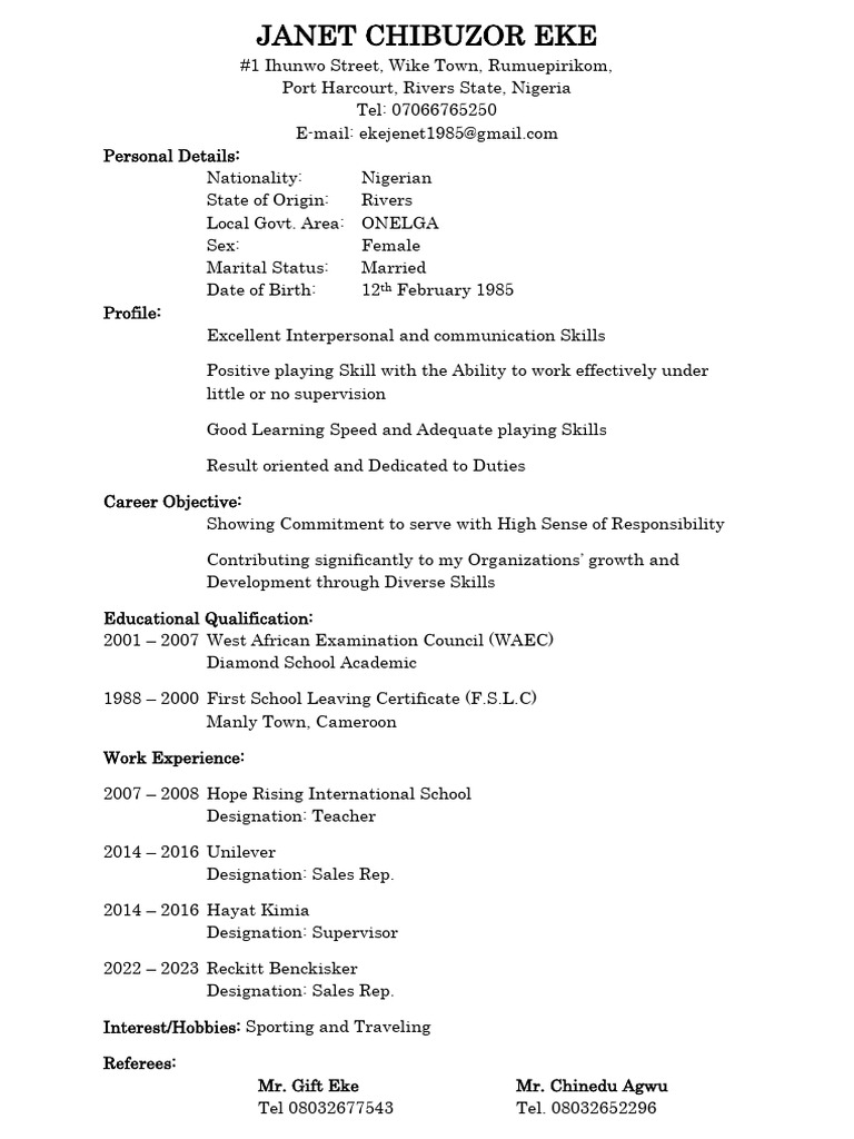 JANET CHIBUZOR EKE CV | PDF