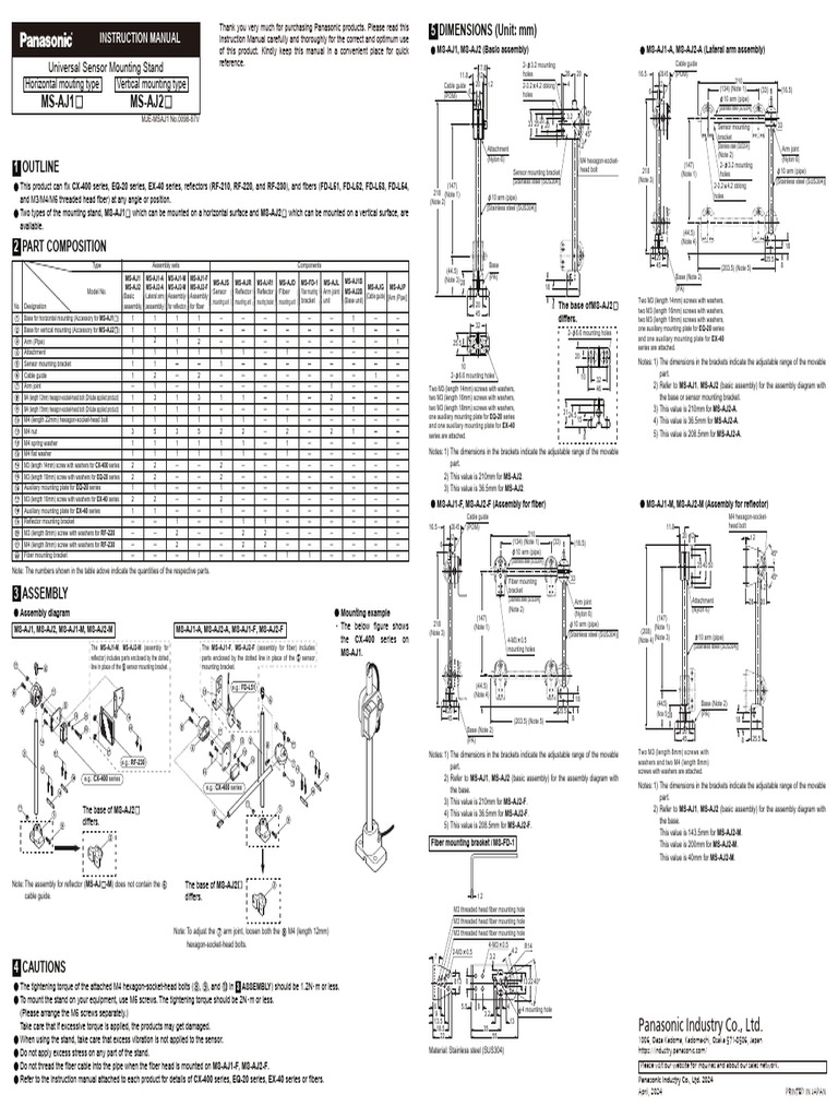 MS-AJ1 MS-AJ2: Universal Sensor Mounting Stand | PDF | Screw | Equipment