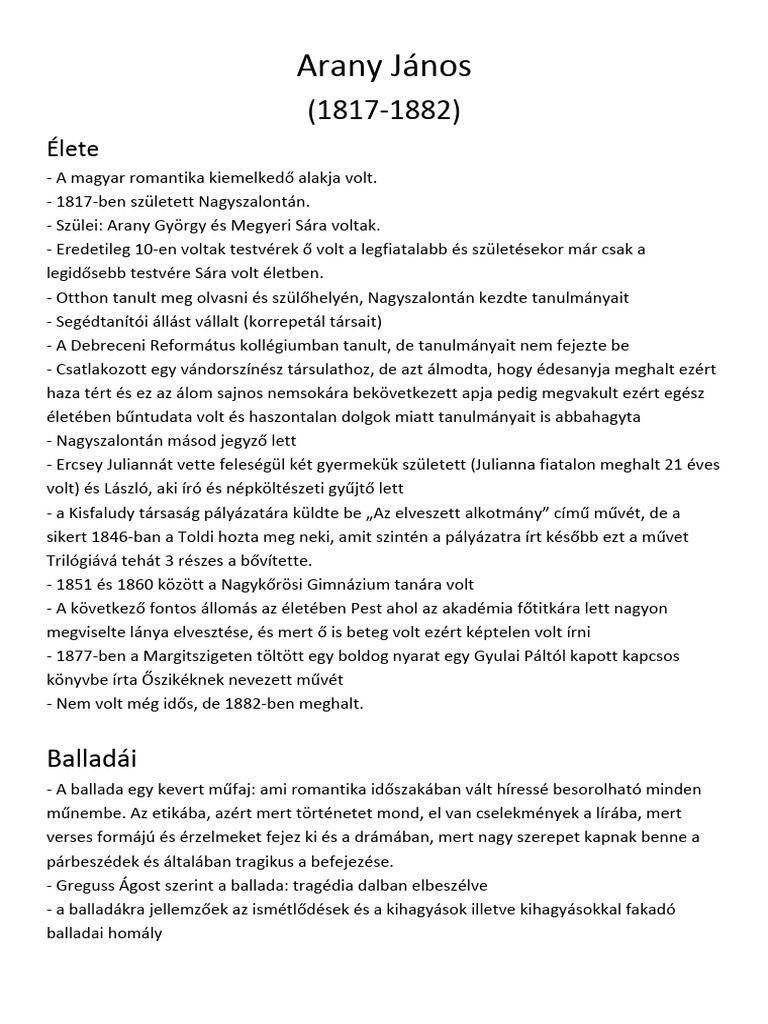 Arany JÃ¡nos | PDF