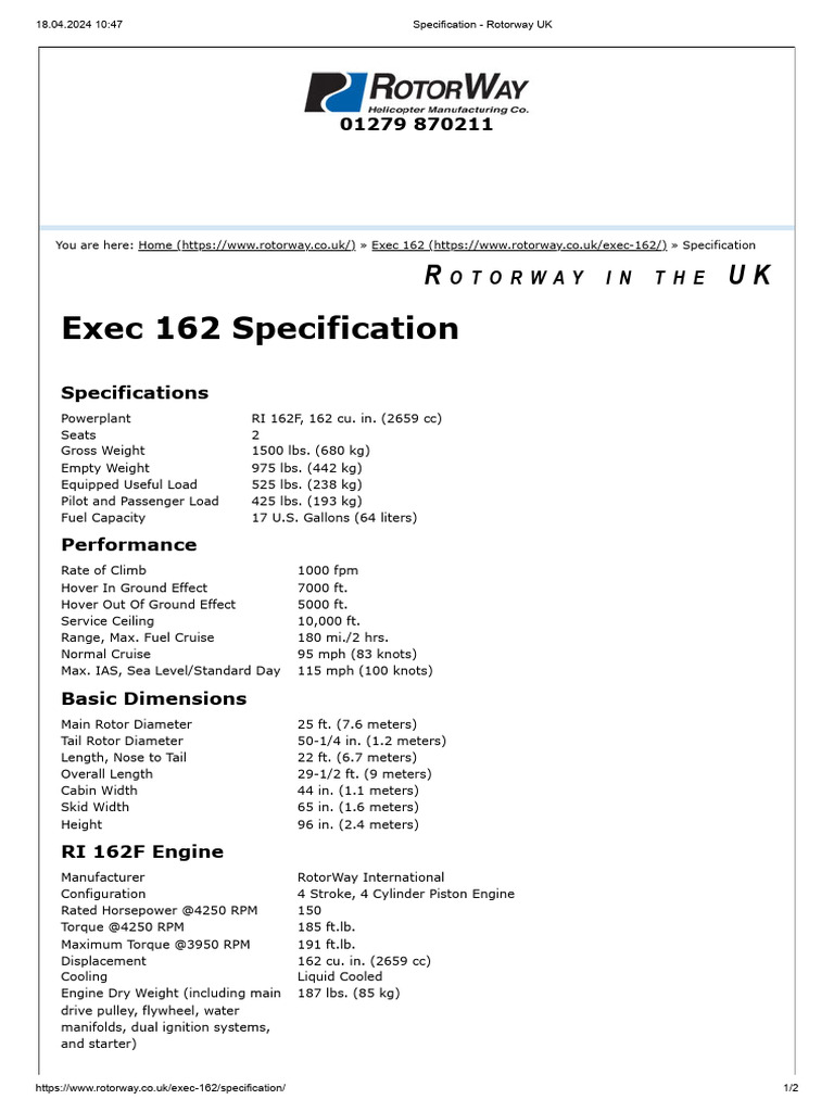 Specification - Rotorway UK | PDF | Engine Technology | Propulsion