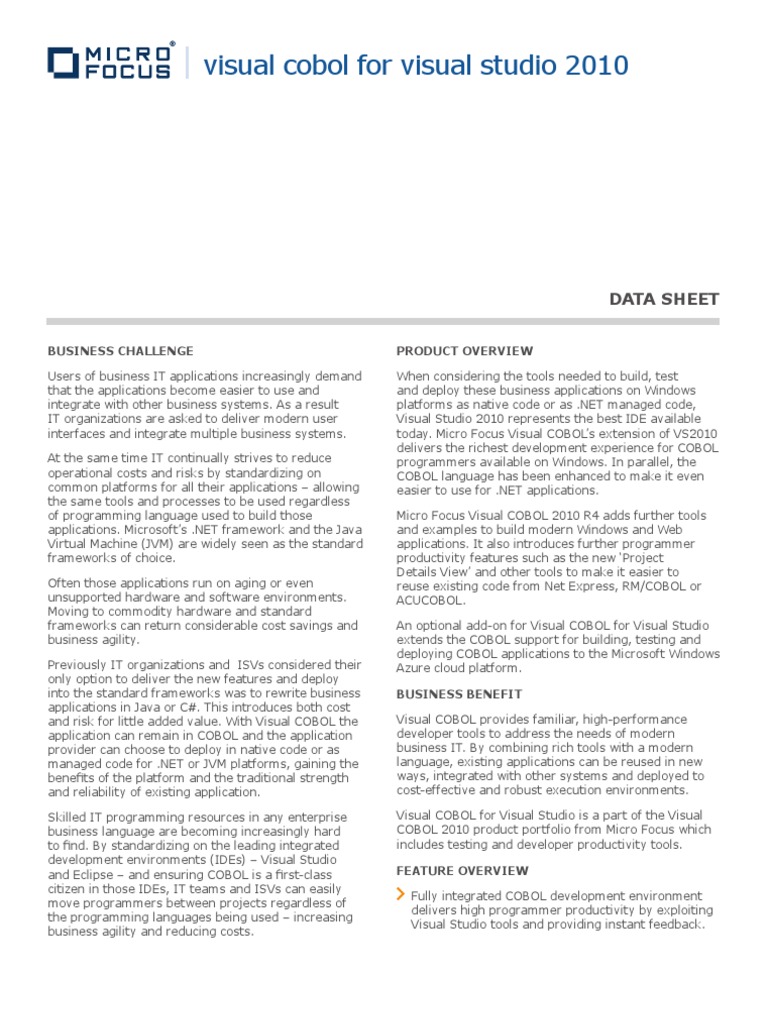 Visual COBOL For Visual Studio 2010-2011 | PDF | Microsoft Visual ...