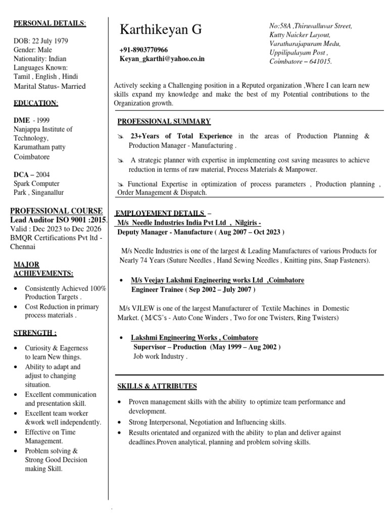 Karthikeyan G - Updated CV | PDF | Product (Business) | Supply Chain Karthikeyan G - Updated CV | PDF | Product (Business) | Supply Chain