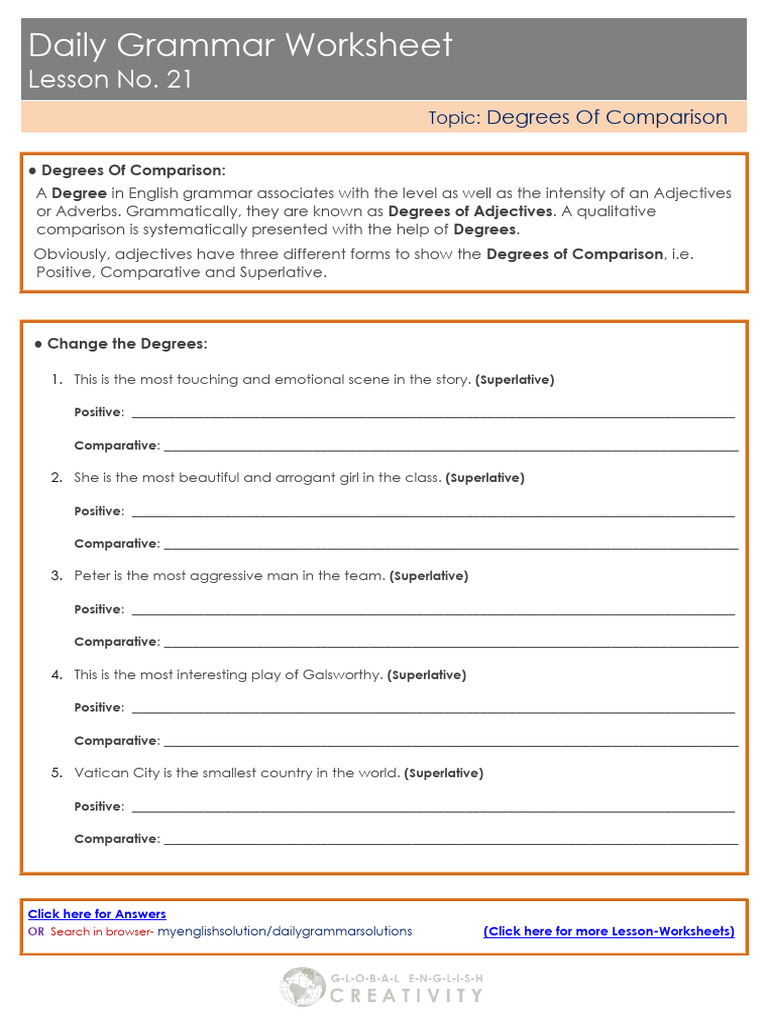 Degrees of Comparison Worksheet | PDF