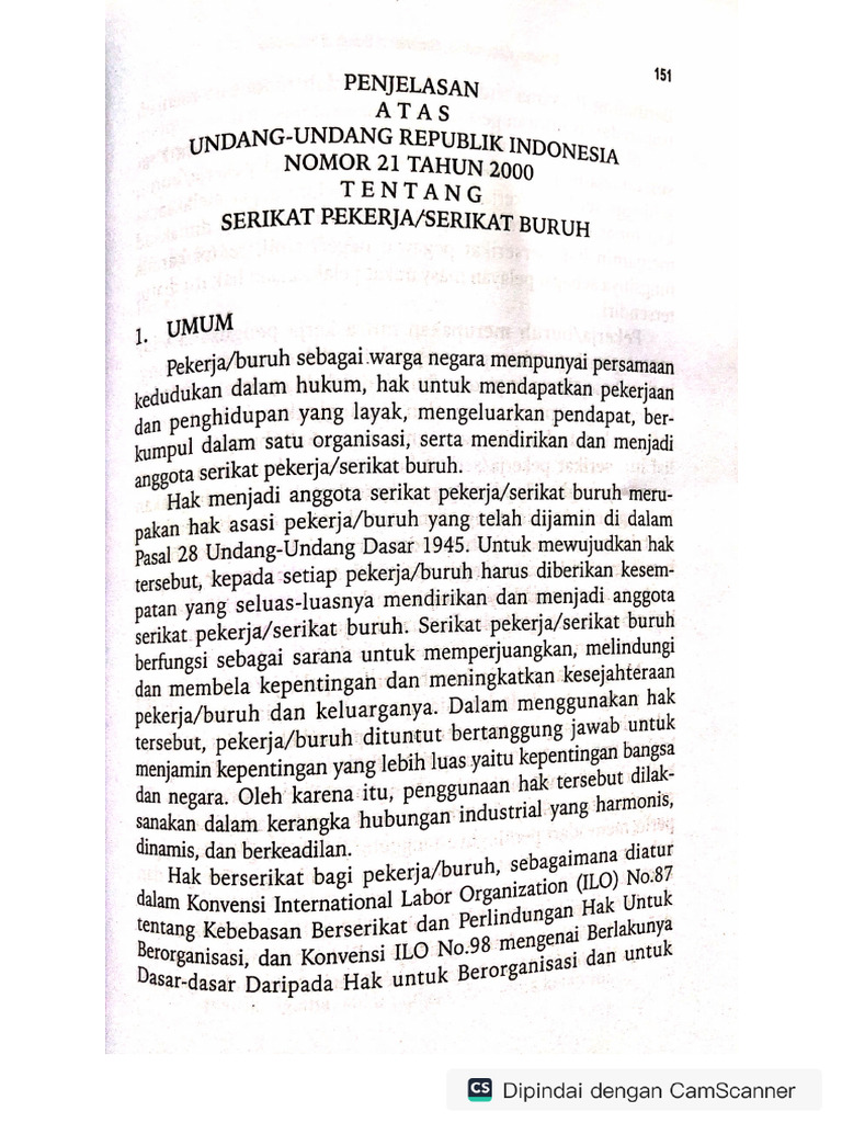 Penjelasan UU 21 Tahun 2000 | PDF