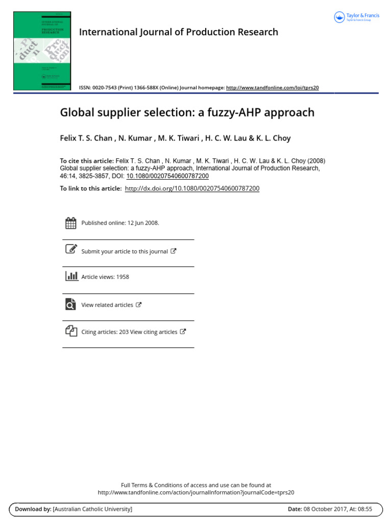 Global Supplier Selection - A Fuzzy-AHP Approach | PDF | Supply Chain | Fuzzy Logic