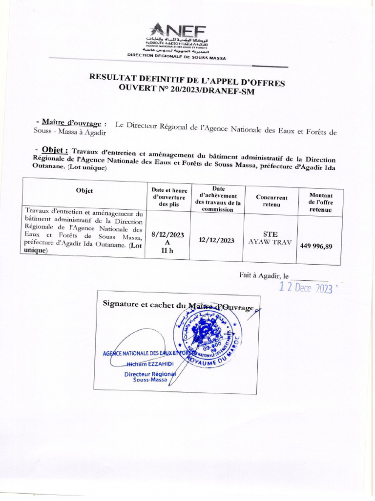 Résultat Définitif de l'AO 20-2023 | PDF