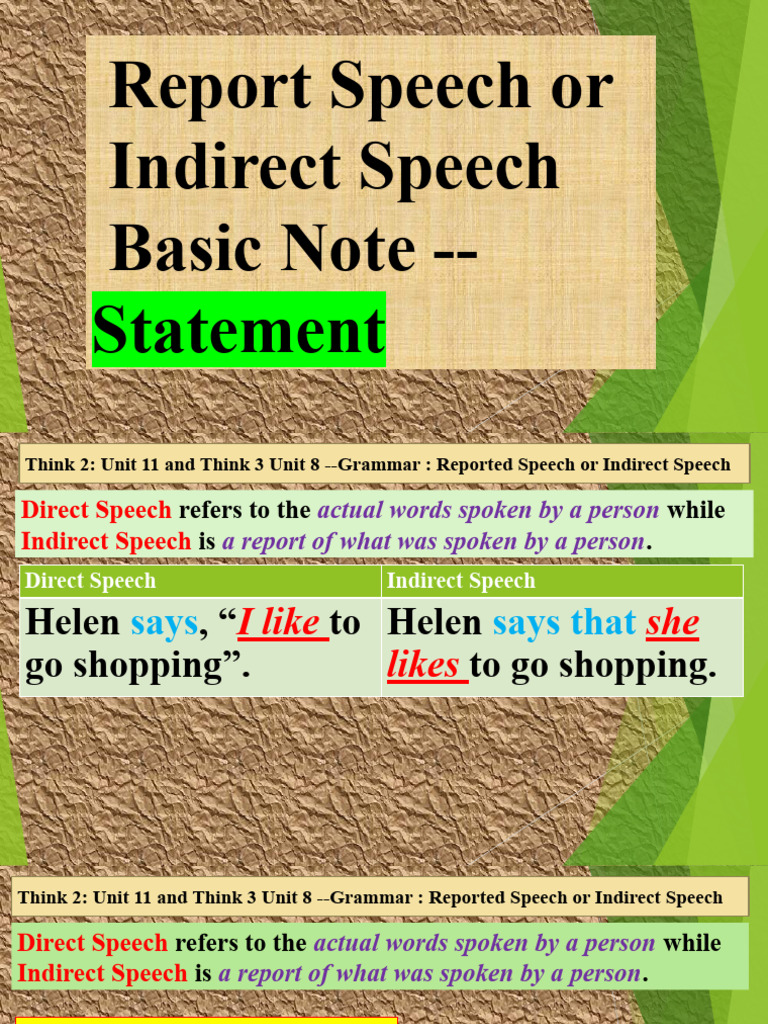 Understanding Reported Speech Grammar | PDF | Linguistics | Linguistic ...