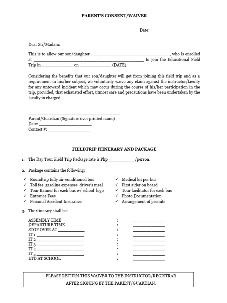 Parents Consent Waiver | PDF | Business | Finance & Money Management