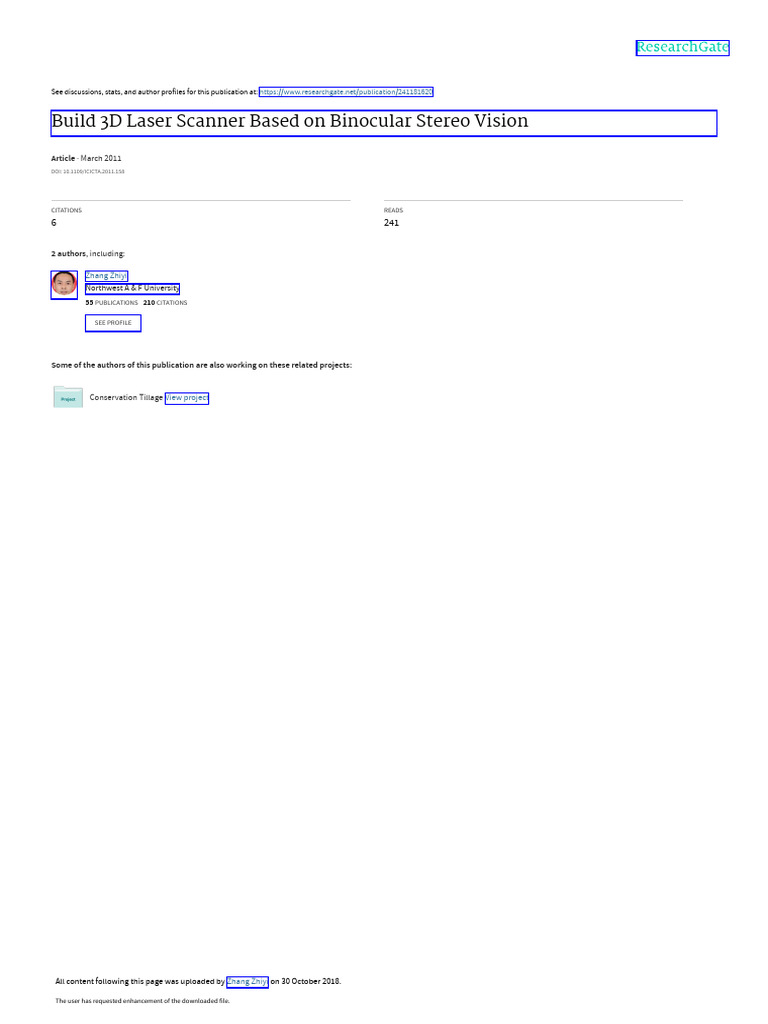 Build 3 DScanner Systembasedon Binocular Stereo Vision | PDF | Image ...