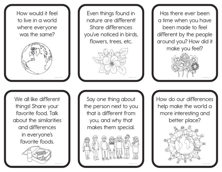 BW We Are All Different Circle Time Discussion Cards | PDF