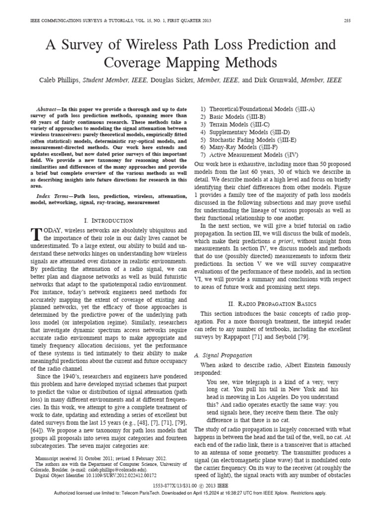 A Survey Of Wireless Path Loss Prediction And Coverage Mapping Methods Pdf Antenna Radio