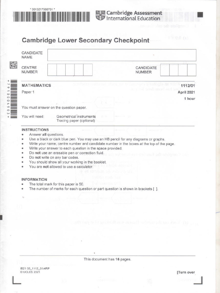 April 2021 Checkpoint Math Paper 1 and 2 PDF | PDF
