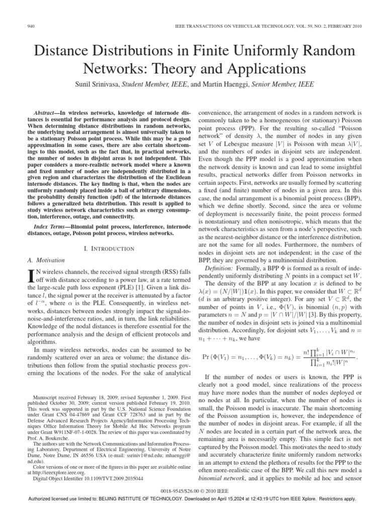 Distance Distributions In Finite Uniformly Random Networks Theory And Applications Pdf
