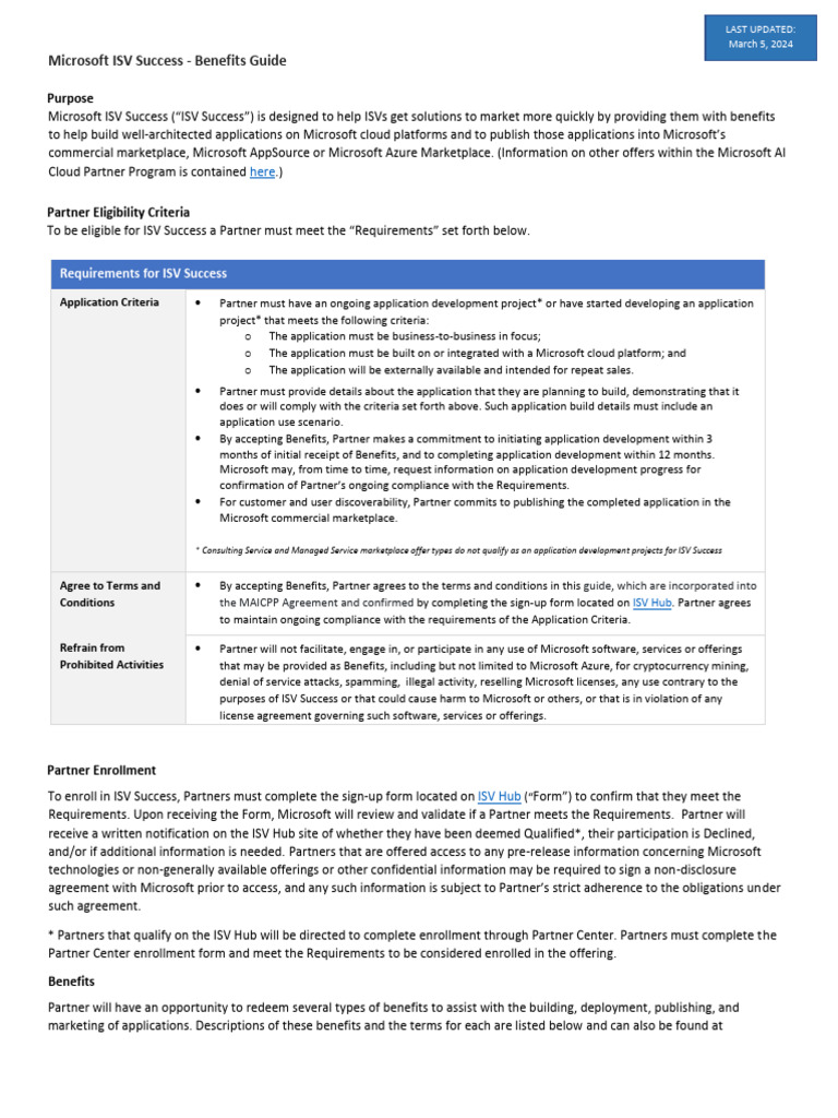 ISV Success Benefits Guide GA | PDF | Cloud Computing | Microsoft Azure