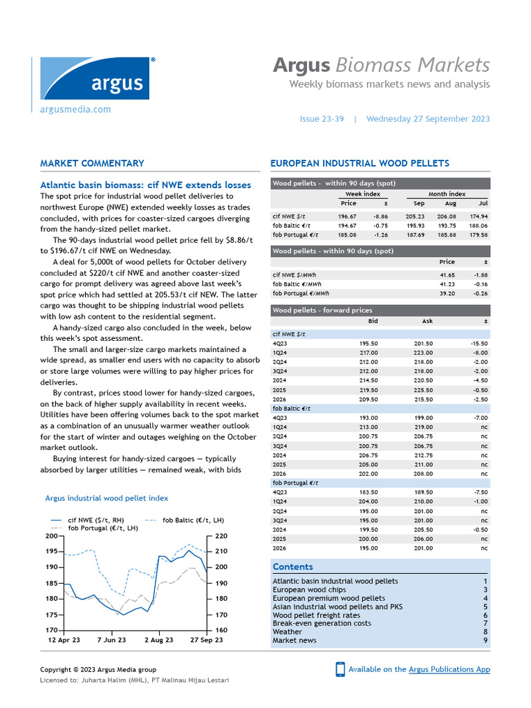 Argus-Biomass-Markets - 29 Sep 2023 | PDF | Cargo | Cogeneration