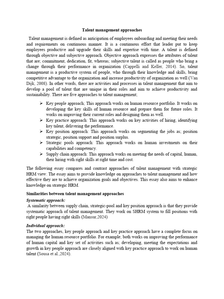 Talent Management Approaches Overview | PDF | Talent Management | Supply Chain