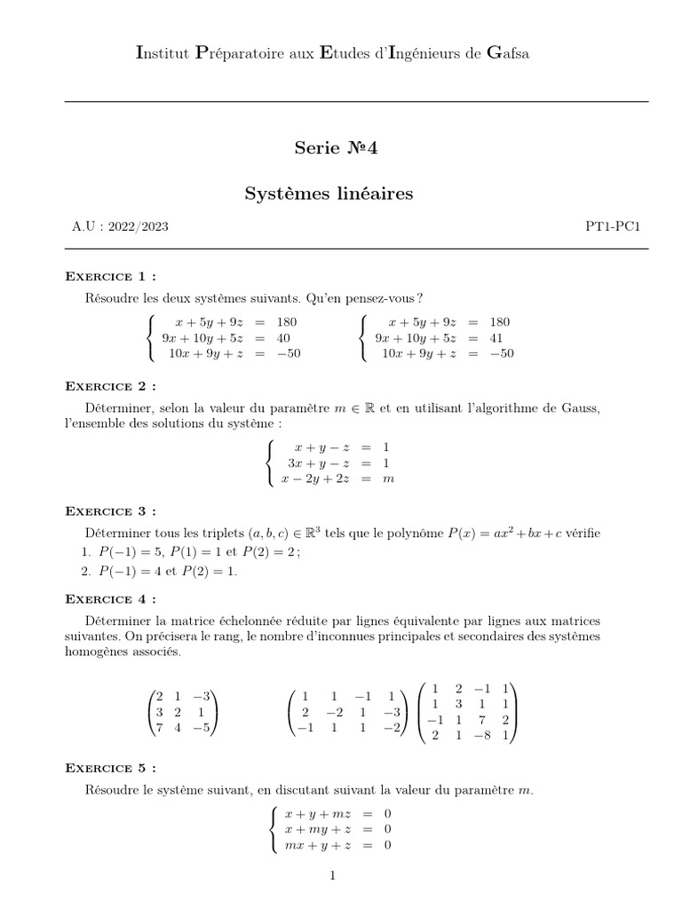 Résolution de systèmes linéaires et polynômes | PDF | Algèbre linéaire ...