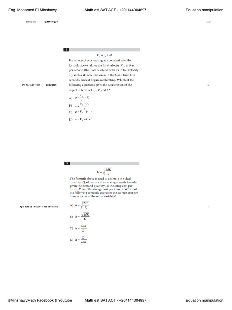 Equation manipulation (2) | PDF | Sat | Mathematics