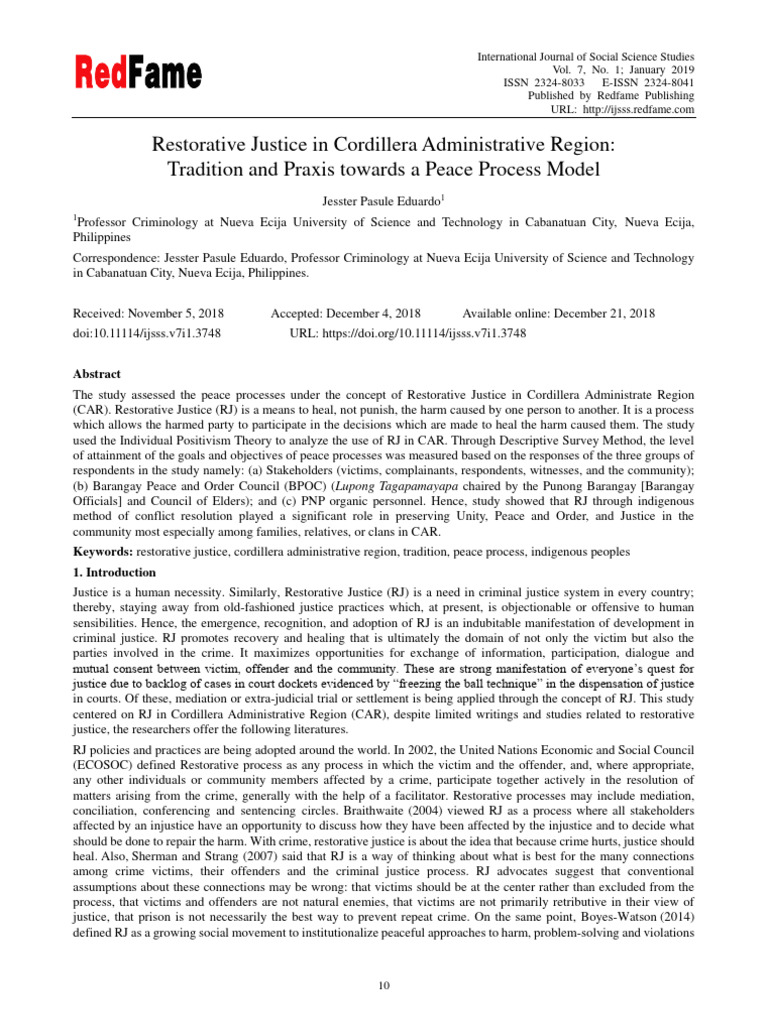 Restorative Justice in Cordillera Administrative R | PDF | Restorative Justice | Crimes