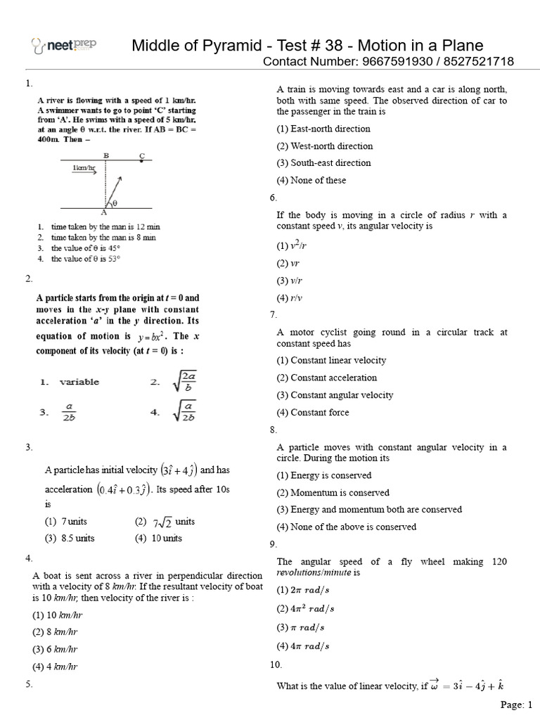 Test 38 - Motion in A Plane - Middle of Pyramid | PDF | Acceleration ...