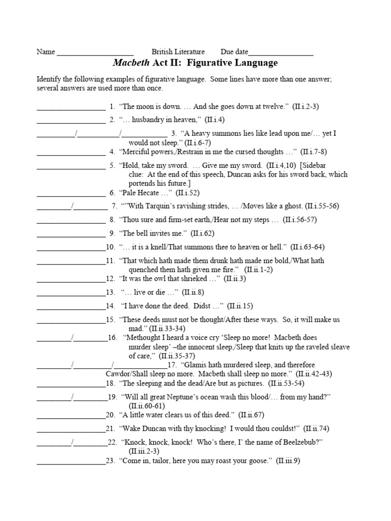 Macbeth Act II Figurative Language Guide | PDF | Macbeth