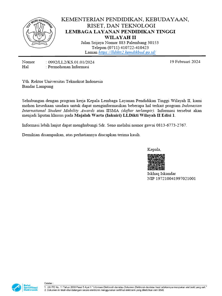 Permohonan Informasi Program IISMA | PDF