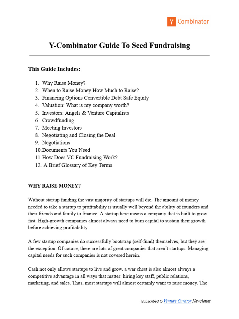 Y-Combinator Guide To Seed Fundraising | PDF | Corporate Finance | Venture Capital