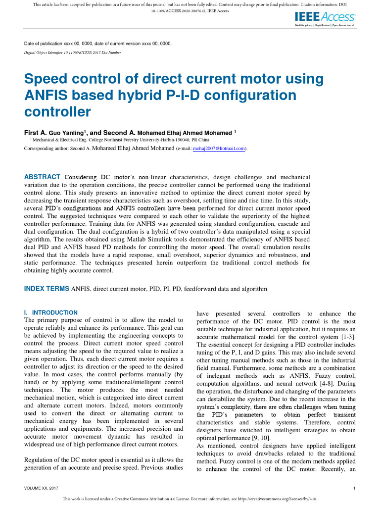 Speed Control of Direct Current Motor Using ANFIS | PDF | Fuzzy Logic | Control Theory