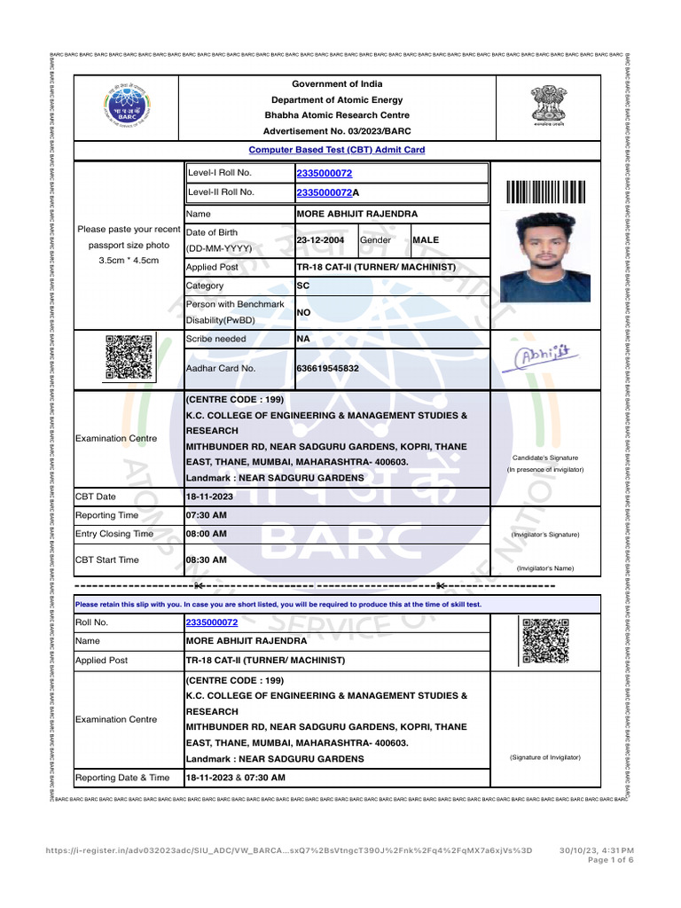 Admit Card | PDF | Identity Document