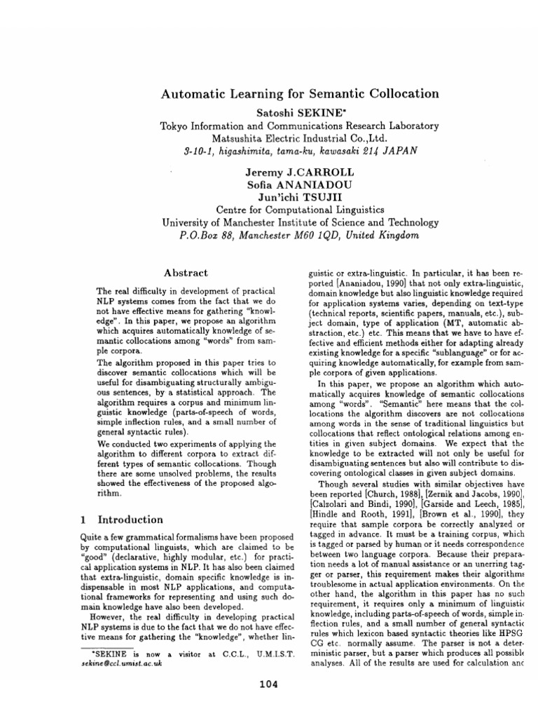 Automatic Learning For Semantic Collocati | PDF | Parsing | Object (Grammar)