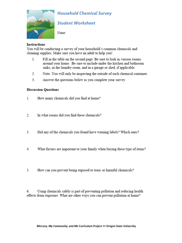 Household Chemical Survey Studentworksheet | PDF | Wellness