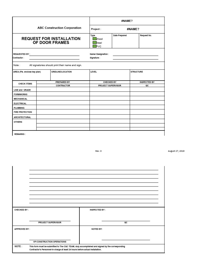 08-Request for Installation of Door Frames | PDF